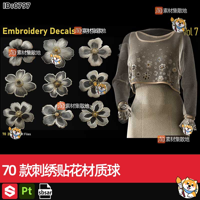 70款substance painter/SP/Pt服装刺绣针织贴花sbsar材质球素材 - SP材质球 - 绘图狗-设计灵感素材集散地