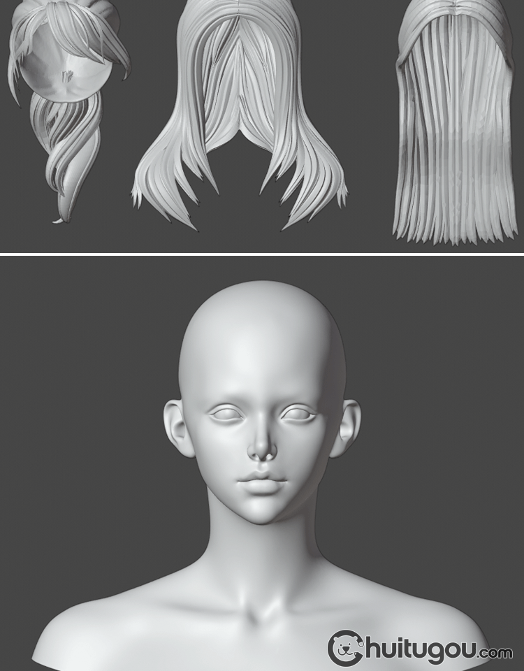 50款 女士头发模型Blender女孩短发马尾辫C4D可爱飘飘长发OBJ素材 - 人物角色 - 绘图狗-设计灵感素材集散地