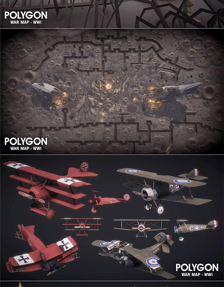 Unity3D战争战壕地形资产包U3D士兵飞机坦克武器POLYGON War Map - 道具模型 - 绘图狗-设计灵感素材集散地