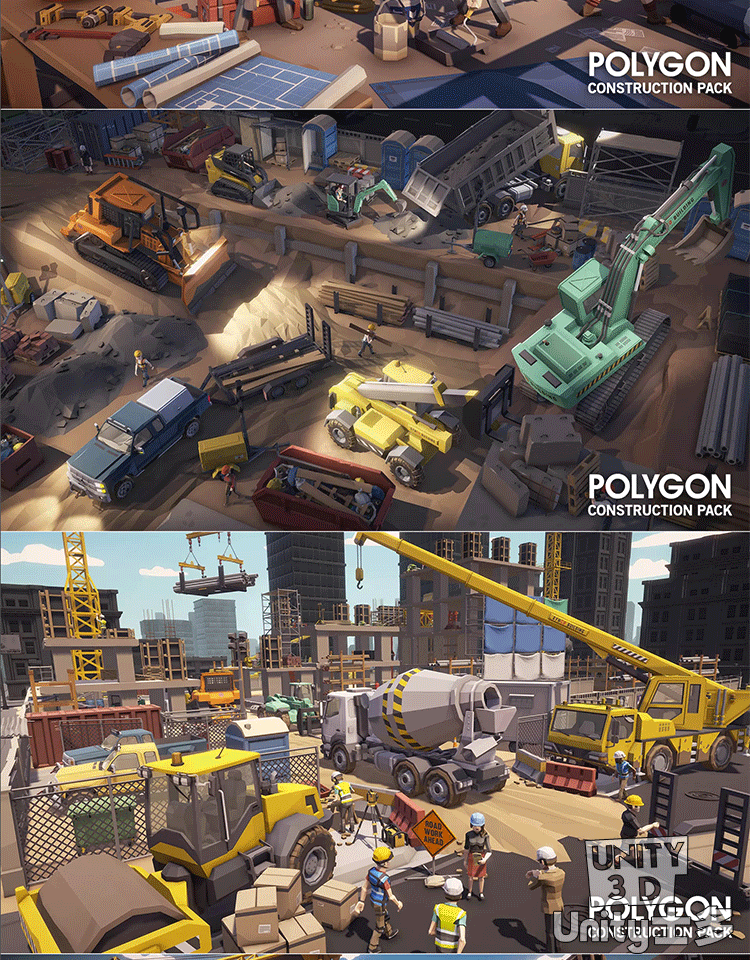 Unity3D建筑工地场景工人工具工程车辆POLYGON Construction Pack - 场景模型 - 绘图狗-设计灵感素材集散地