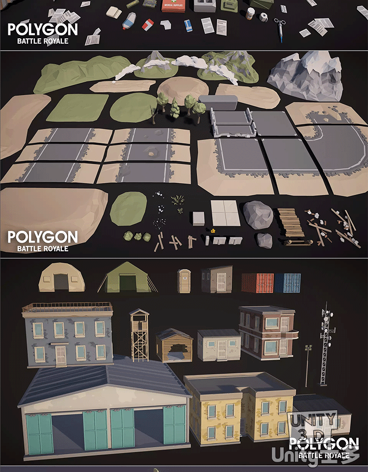 Unity吃鸡枪战游戏场景武器坦克车辆POLYGON Battle Royale Pack - 场景模型 - 绘图狗-设计灵感素材集散地