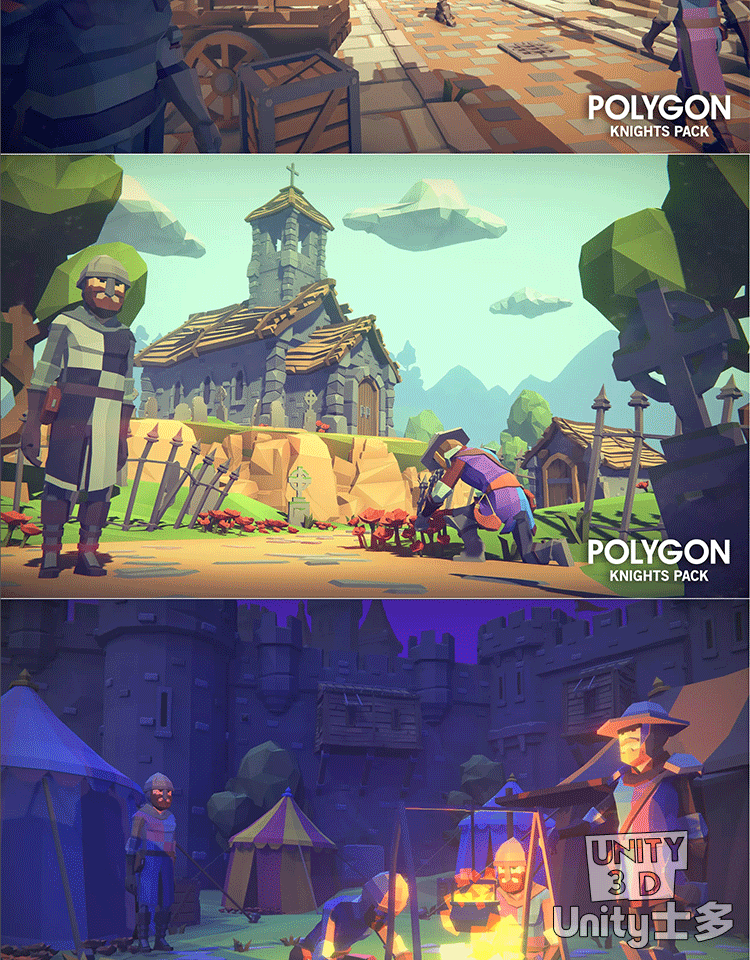 Unity幻想中世纪建筑城墙城楼U3D资产包战士POLYGON Knights Pack - 场景模型 - 绘图狗-设计灵感素材集散地