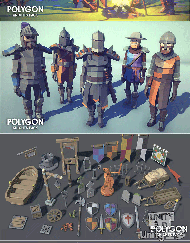 Unity幻想中世纪建筑城墙城楼U3D资产包战士POLYGON Knights Pack - 场景模型 - 绘图狗-设计灵感素材集散地