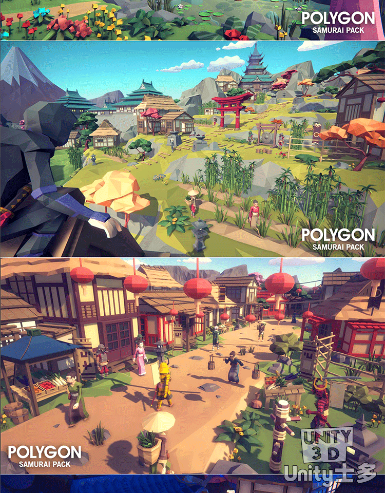Unity日式唐风神庙建筑庭院狮子U3D角色模型POLYGON Samurai Pack - 场景模型 - 绘图狗-设计灵感素材集散地