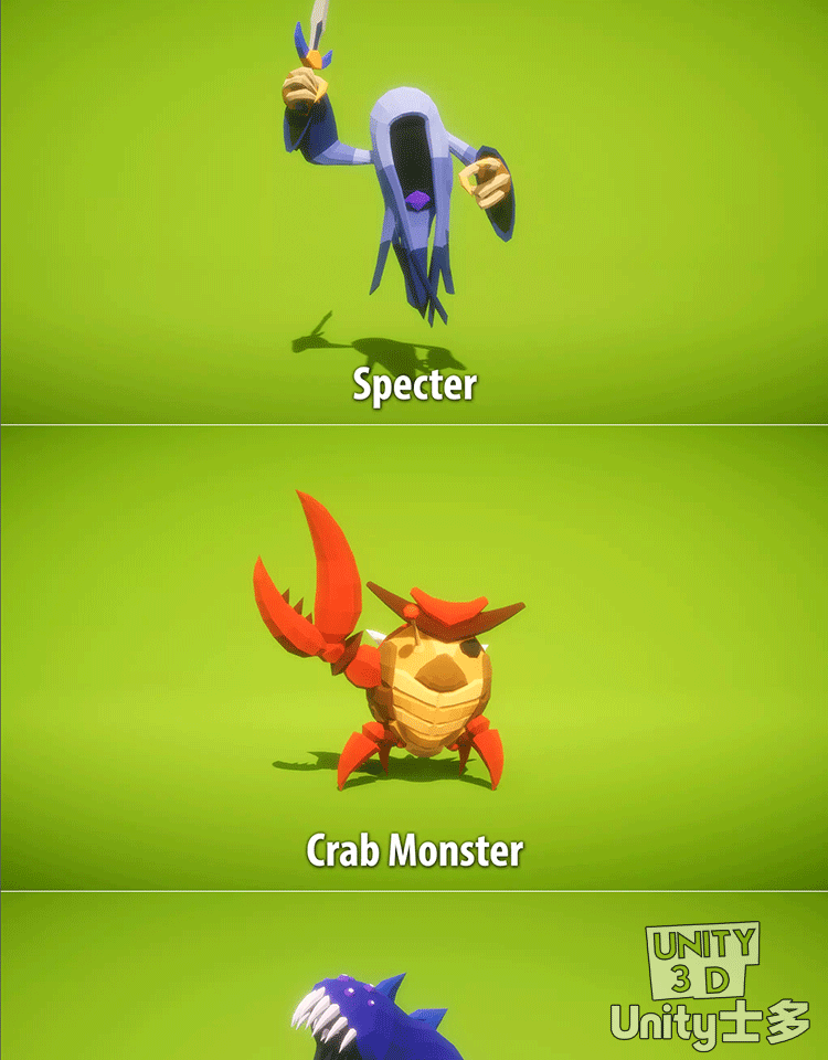 Unity3D低面卡通怪物模型带动画U3D风格化lowpoly游戏角色Monster - 动物模型 - 绘图狗-设计灵感素材集散地