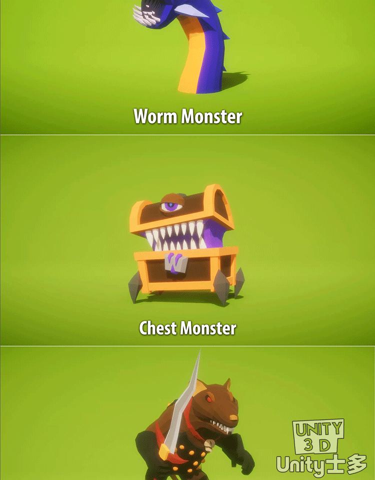 Unity3D低面卡通怪物模型带动画U3D风格化lowpoly游戏角色Monster - 动物模型 - 绘图狗-设计灵感素材集散地