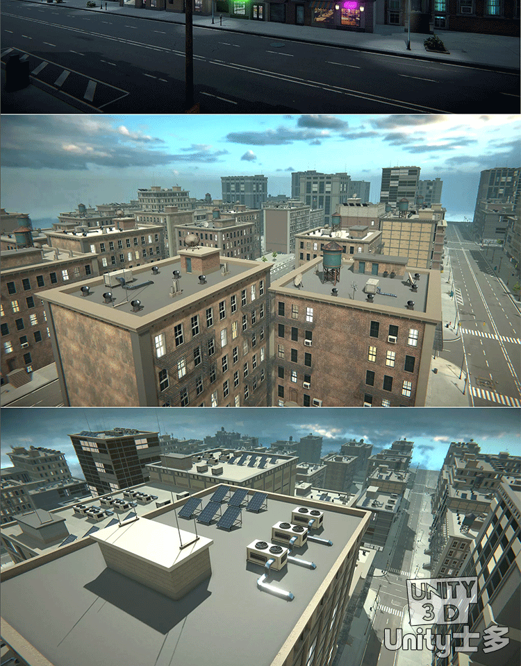 Unity3D写实城市建筑模块U3D楼房道路道具Module Based City Pack - 场景模型 - 绘图狗-设计灵感素材集散地