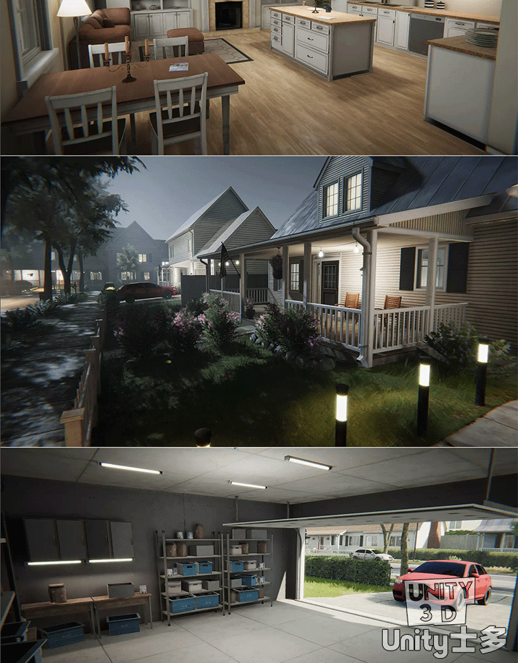 Unity社区住宅场景建U3D筑道路庭院家具模块Neighborhood House - 场景模型 - 绘图狗-设计灵感素材集散地