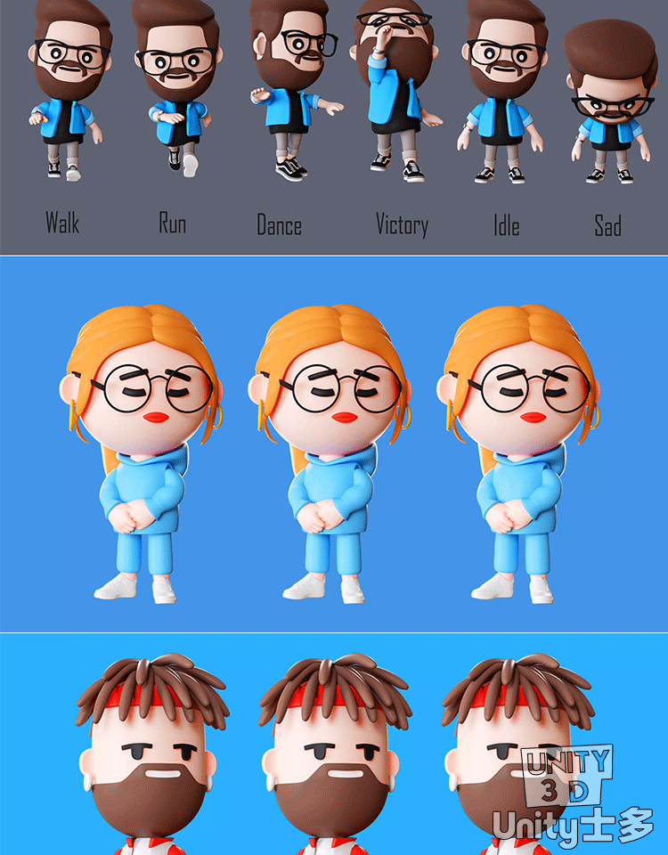 Unity3D卡通Q版可爱女孩男生人物角色带动画Characters 5 02 v1.0 - 人物角色 - 绘图狗-设计灵感素材集散地