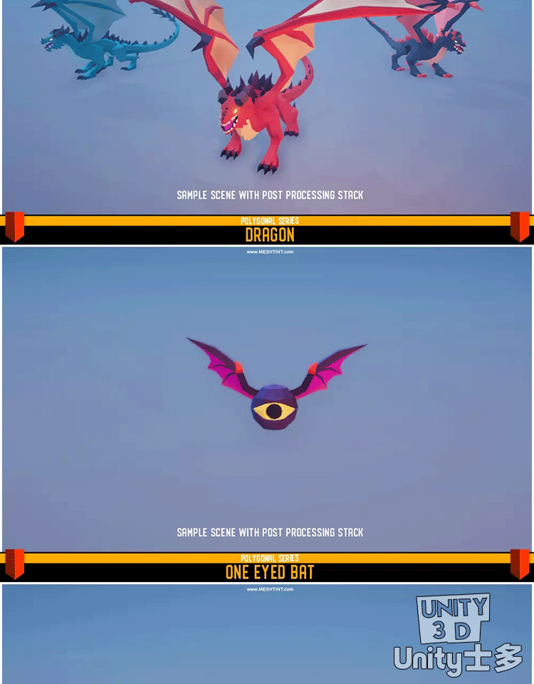 Unity3D低面卡通怪物龙狼树精蛇Polygonal - Creatures Pack 1.0 - 动物模型 - 绘图狗-设计灵感素材集散地