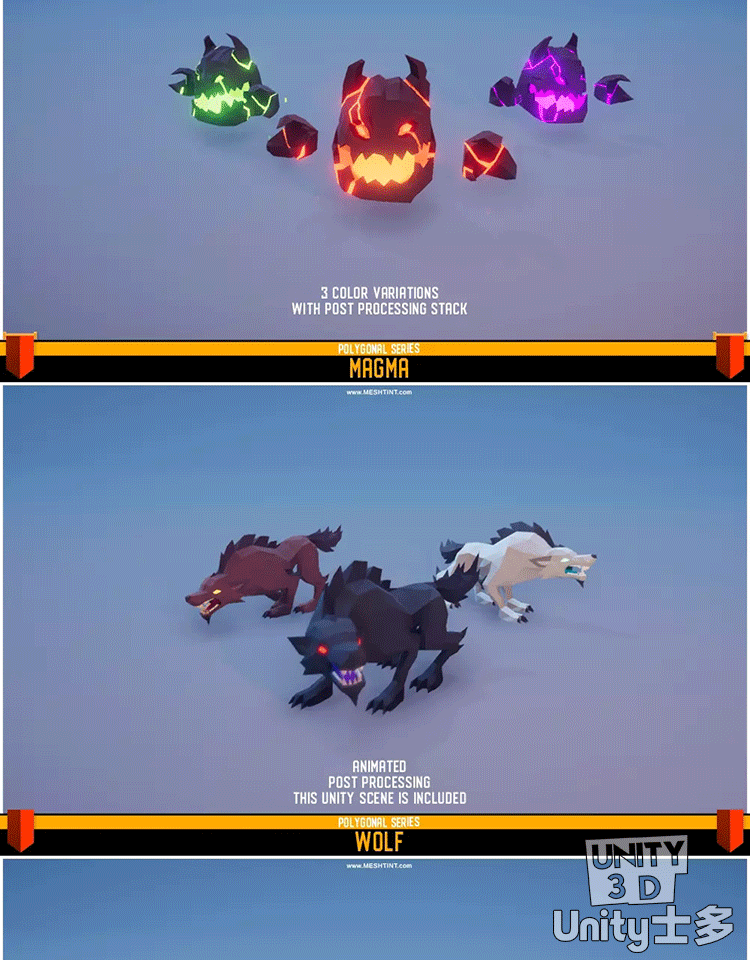 Unity3D低面卡通怪物龙狼树精蛇Polygonal - Creatures Pack 1.0 - 动物模型 - 绘图狗-设计灵感素材集散地