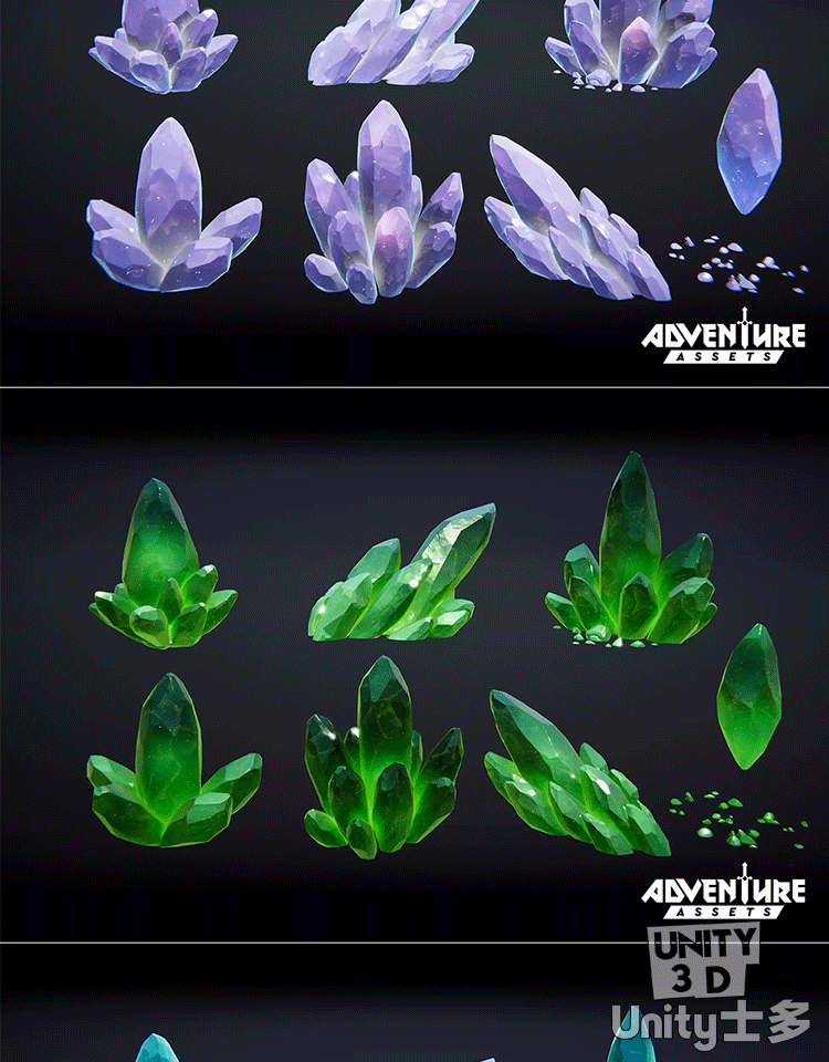 Unity3D风格化水晶模型素材URP管线资源包Ultimate Crystal Pack - 道具模型 - 绘图狗-设计灵感素材集散地