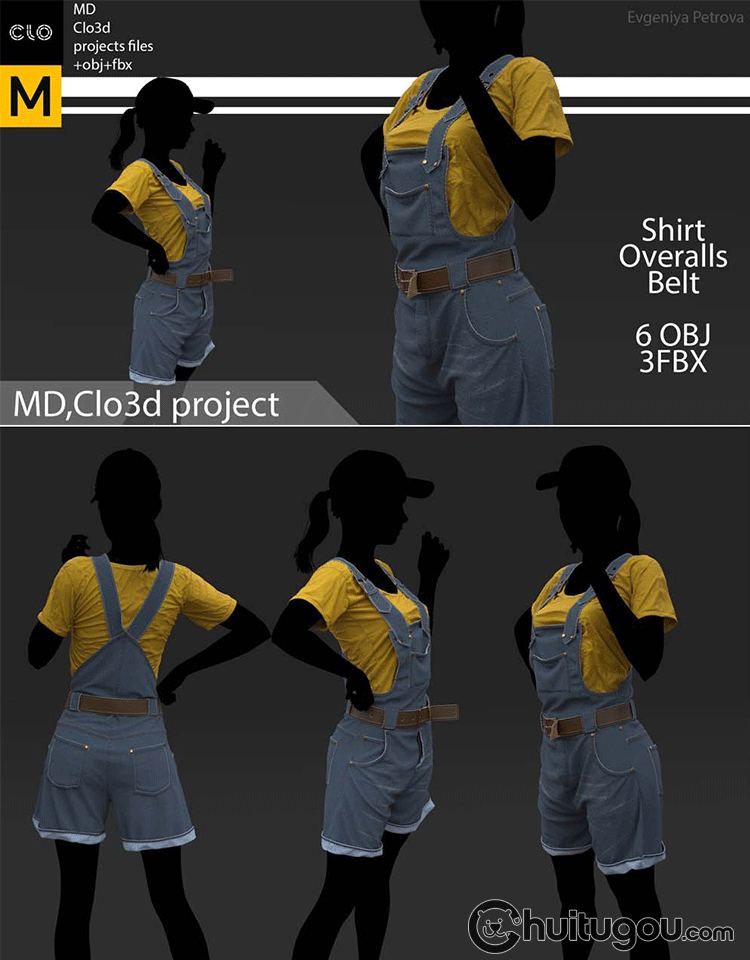 MD CLO3D可爱女孩背带牛仔短裤T桖皮带ZPRJ服装打版源文件 3D模型 - 套装 - 绘图狗-设计灵感素材集散地