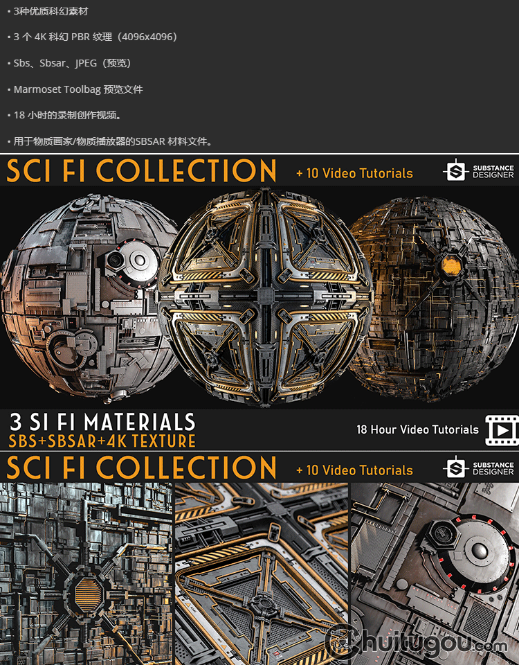 Substance Painter科幻PBR次世代sbsar材质SP纹理设计素材附教程 - SP材质球 - 绘图狗-设计灵感素材集散地