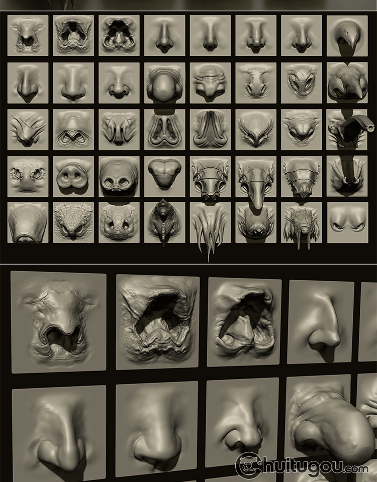 zbrush科幻生物怪兽怪物鼻孔鼻子zbp笔刷ZB恶魔雕刻美术建模素材 - 科幻生物 - 绘图狗-设计灵感素材集散地
