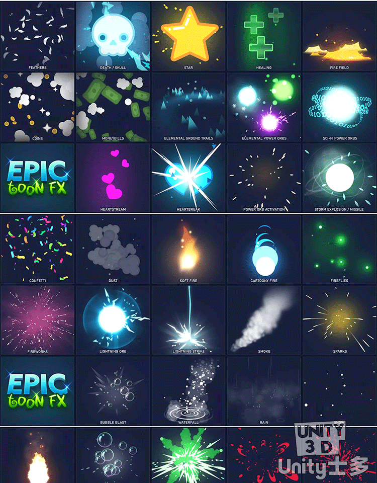 Unity3D卡通战斗打斗烟雾爆炸技能表情粒子特效Epic Toon FX 1.8 - 粒子特效 - 绘图狗-设计灵感素材集散地