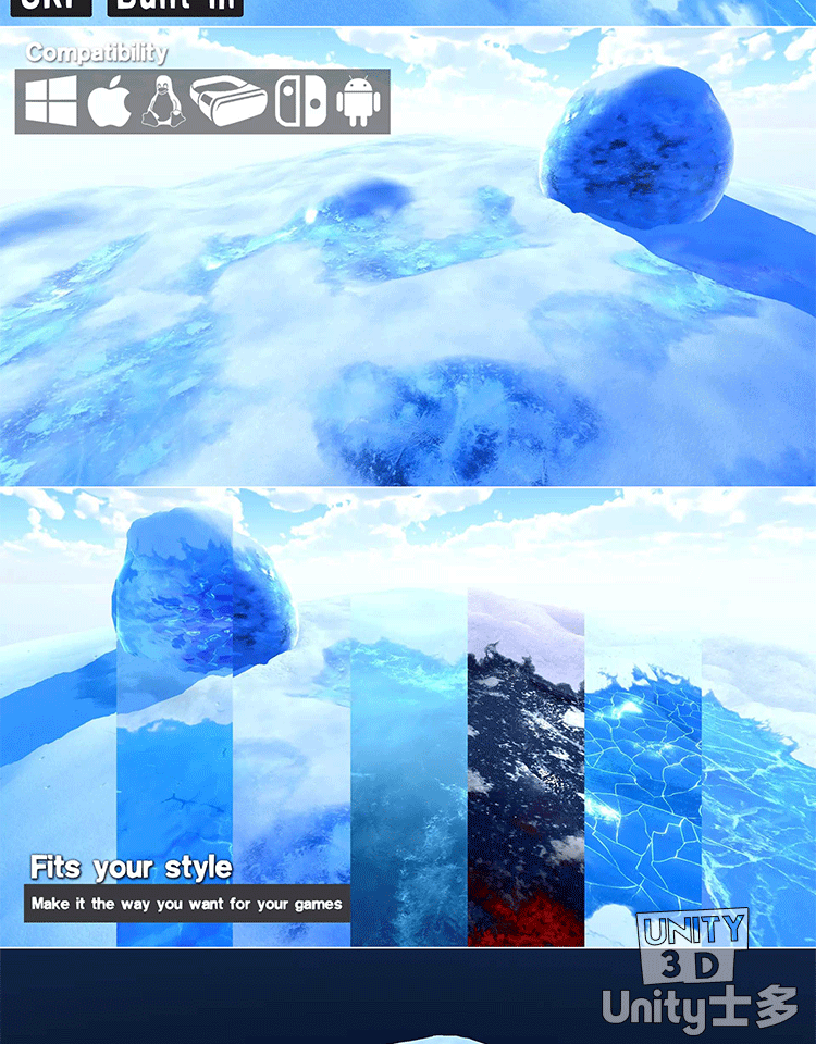 Unity3D冰雪材质着色器素材Brute Force - Snow Ice Shader v1.2 - 粒子特效 - 绘图狗-设计灵感素材集散地
