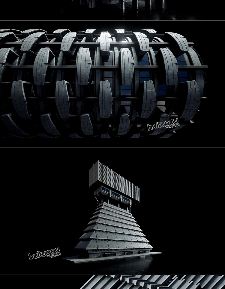 野兽派风格现代科幻城市建筑场景3D模型 Kitbash3d – Brutalist - KitBash3D模型 - 绘图狗-设计灵感素材集散地