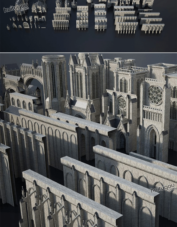 欧洲暗黑史诗般哥特式城堡建筑3D模型套件Kitbash3D – Gothic - KitBash3D模型 - 绘图狗-设计灵感素材集散地