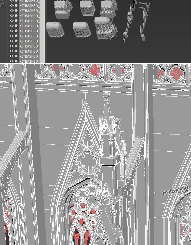 欧洲暗黑史诗般哥特式城堡建筑3D模型套件Kitbash3D – Gothic - KitBash3D模型 - 绘图狗-设计灵感素材集散地