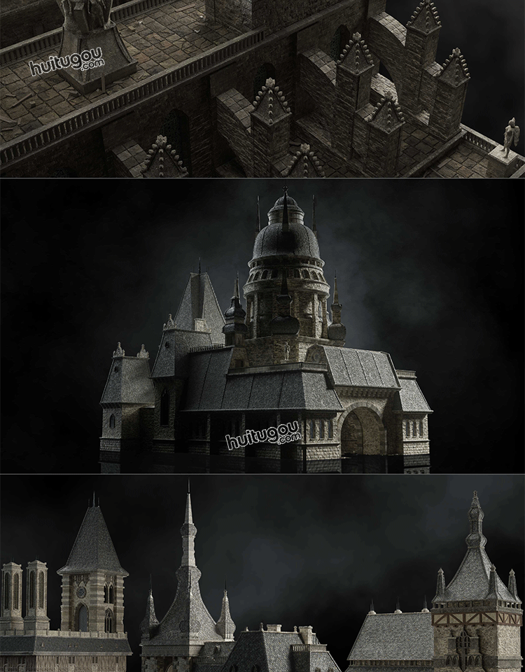 中世纪黑暗魔法城堡建筑楼房3D模型 KitBash3D – Dark Fantasy - KitBash3D模型 - 绘图狗-设计灵感素材集散地