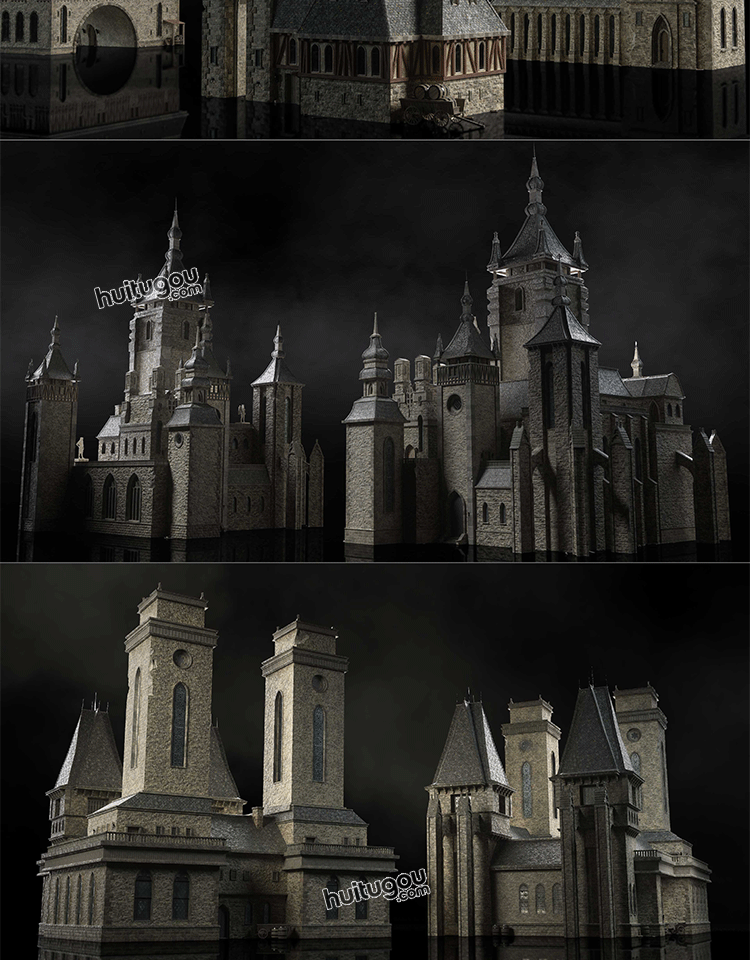 中世纪黑暗魔法城堡建筑楼房3D模型 KitBash3D – Dark Fantasy - KitBash3D模型 - 绘图狗-设计灵感素材集散地