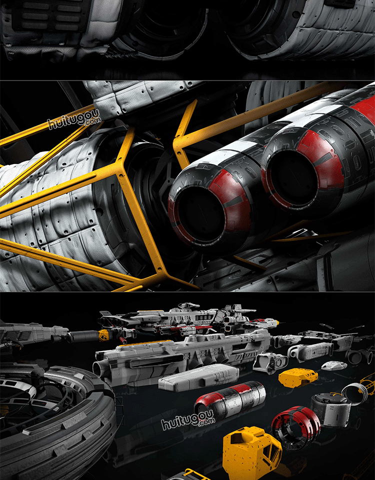 科幻宇宙太空飞船推进器3d模型Kitbash3D-Vehicles：Spaceships - KitBash3D模型 - 绘图狗-设计灵感素材集散地