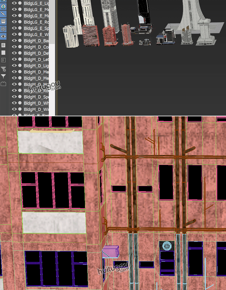C4D赛博朋克建筑大楼3D模型Mini Kit Cyberpunk - KitBash3D模型 - 绘图狗-设计灵感素材集散地
