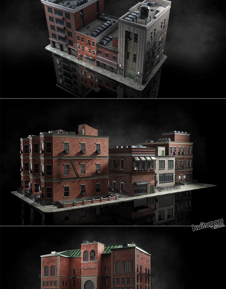 PBR布鲁克林城市住宅街区公寓建筑3D模型素材KitBash3D–Brooklyn - KitBash3D模型 - 绘图狗-设计灵感素材集散地