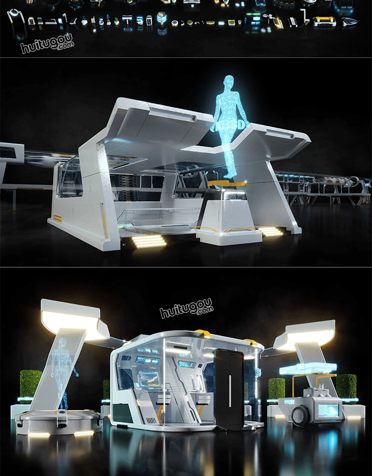 科幻未来高科技街道客服通信中心建筑3D模型High Tech Streets - KitBash3D模型 - 绘图狗-设计灵感素材集散地