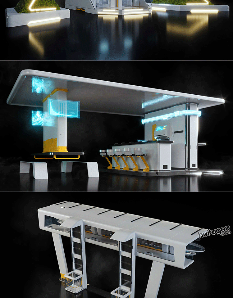 科幻未来高科技街道客服通信中心建筑3D模型High Tech Streets - KitBash3D模型 - 绘图狗-设计灵感素材集散地