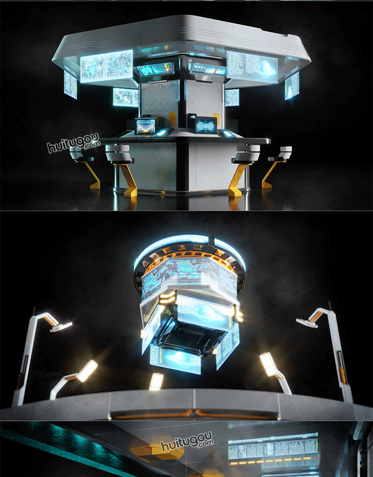 科幻未来高科技街道客服通信中心建筑3D模型High Tech Streets - KitBash3D模型 - 绘图狗-设计灵感素材集散地