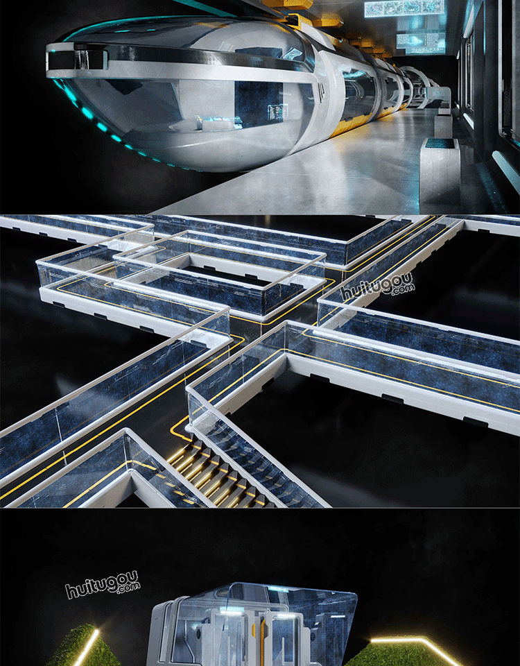 科幻未来高科技街道客服通信中心建筑3D模型High Tech Streets - KitBash3D模型 - 绘图狗-设计灵感素材集散地