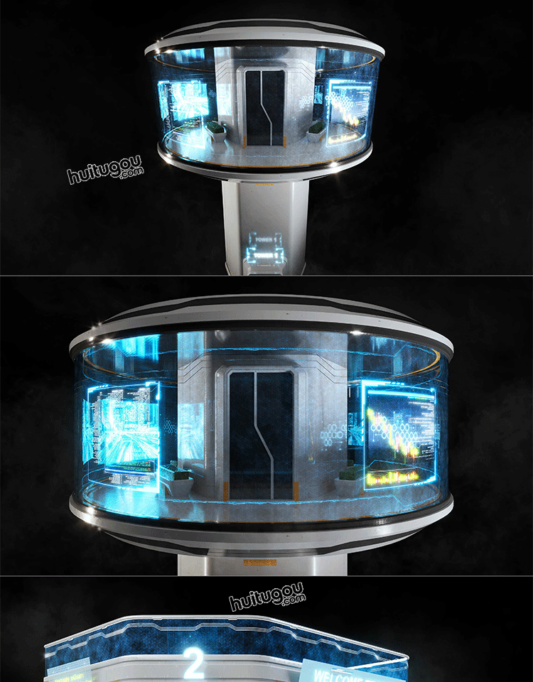 科幻未来高科技街道客服通信中心建筑3D模型High Tech Streets - KitBash3D模型 - 绘图狗-设计灵感素材集散地