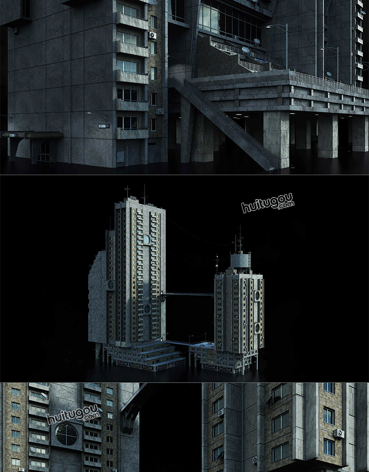 C4D苏联街区荒凉破旧建筑大楼3D模型素材Kitbash3D-Soviet Blocks - KitBash3D模型 - 绘图狗-设计灵感素材集散地