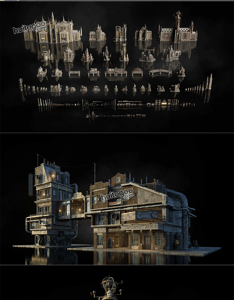 暗黑工业机械风3D建筑PBR模型复古反乌托邦Kitbash3d-Dieselpunk - KitBash3D模型 - 绘图狗-设计灵感素材集散地