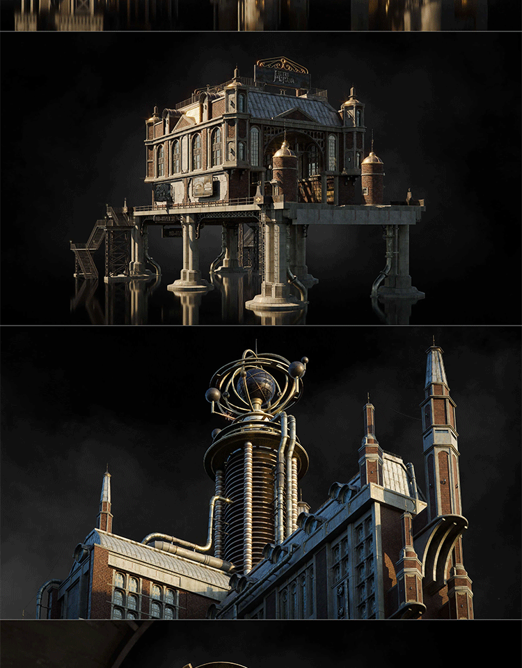 暗黑工业机械风3D建筑PBR模型复古反乌托邦Kitbash3d-Dieselpunk - KitBash3D模型 - 绘图狗-设计灵感素材集散地