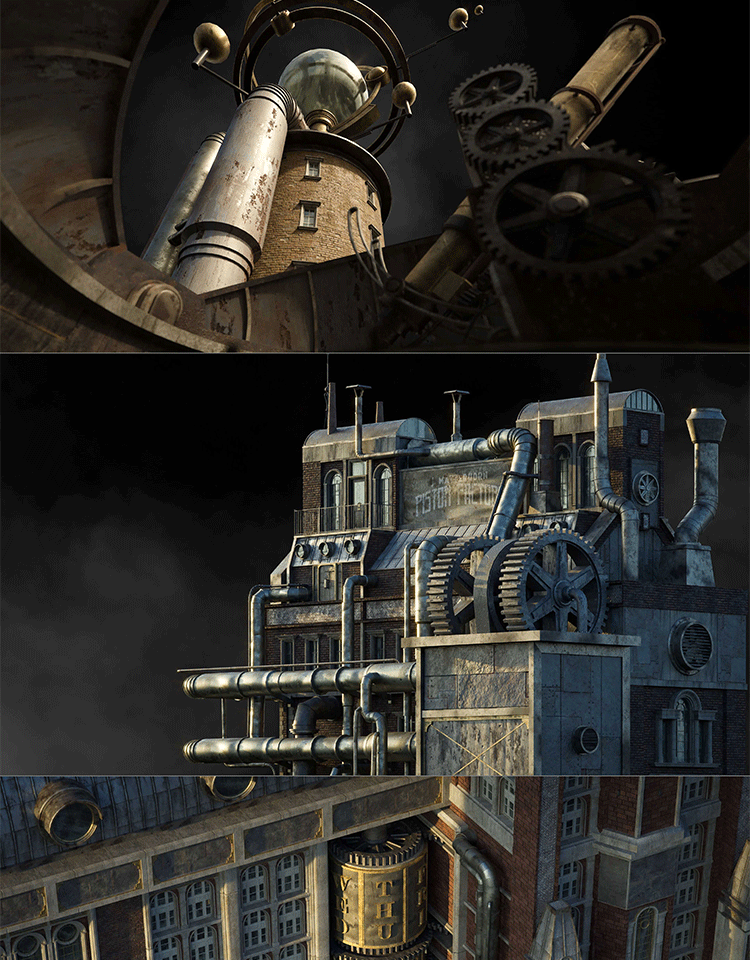 暗黑工业机械风3D建筑PBR模型复古反乌托邦Kitbash3d-Dieselpunk - KitBash3D模型 - 绘图狗-设计灵感素材集散地