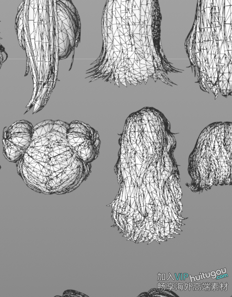C4D女性角色长短发型模块3D头发模型MAYA建模渲染设计FBX素材OBJ - 人物角色 - 绘图狗-设计灵感素材集散地
