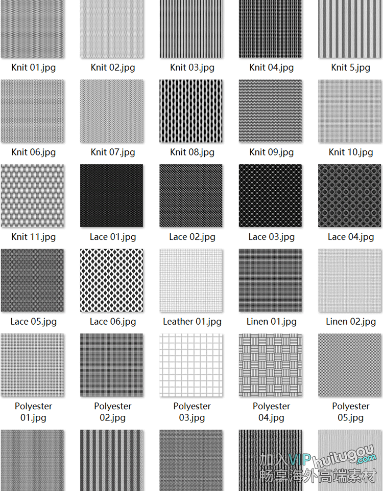 MD/CLO布料织物针织Alpha贴图45张C4D材质纹理Blender置换黑白图 - Alpha灰度图 - 绘图狗-设计灵感素材集散地