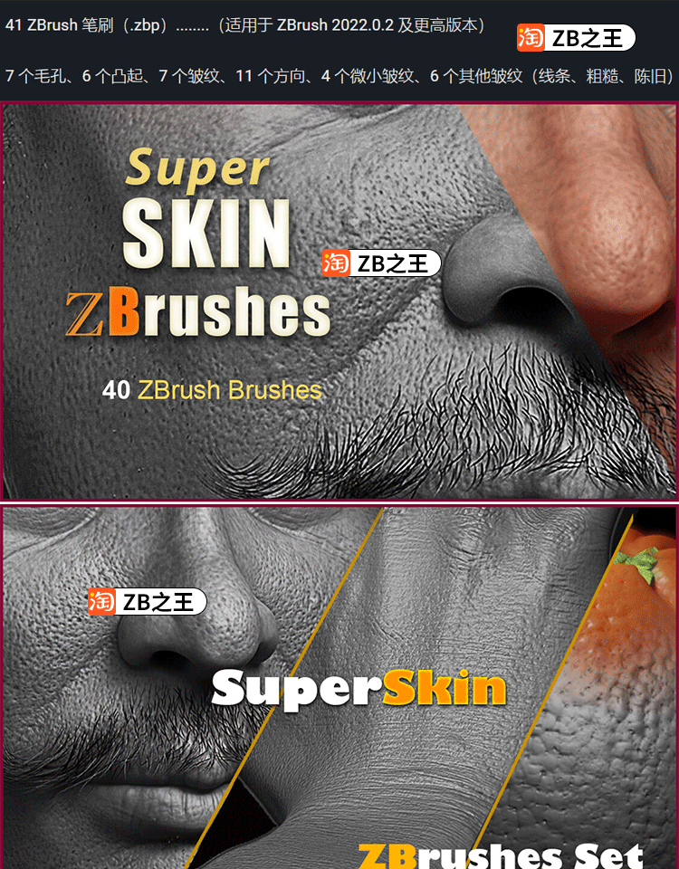 ZBrush笔刷41款逼真写实人体皮肤手脚脸部细节笔刷ZB人物雕刻素材 - 人物皮肤 - 绘图狗-设计灵感素材集散地