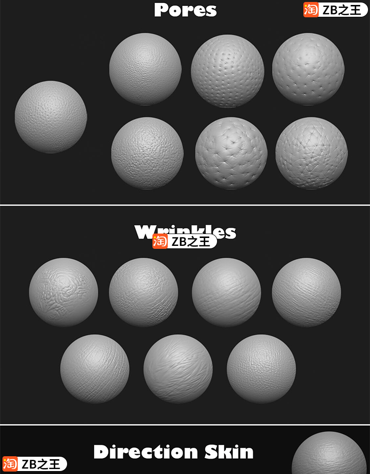 ZBrush笔刷41款逼真写实人体皮肤手脚脸部细节笔刷ZB人物雕刻素材 - 人物皮肤 - 绘图狗-设计灵感素材集散地